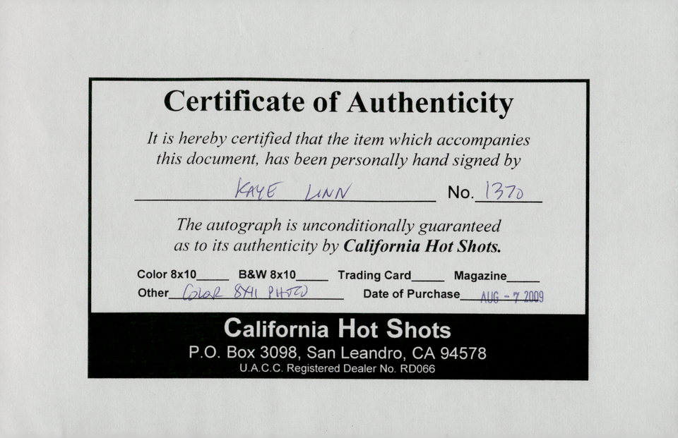 Kaye Linn Adult Actress Autographed 8.5x11 Photo w/COA WWE49-178 | eBay