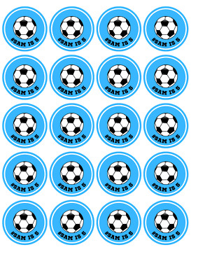 20 x 5cm edible football cupcake toppers party wafer/icing uncut - blue ...