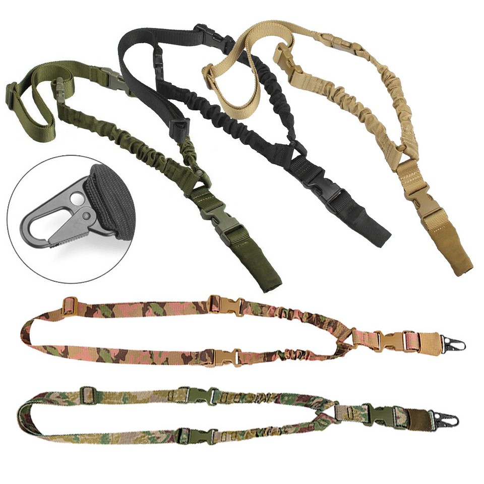 Tactical One Single Point / Two / Three Point Sling Strap Bungee Rifle ...
