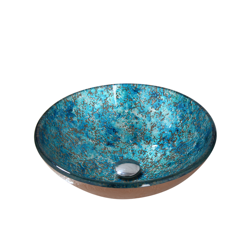 Tempered glass basin Blue Bathroom Vessel Sink Basin Sink With Chrome ...