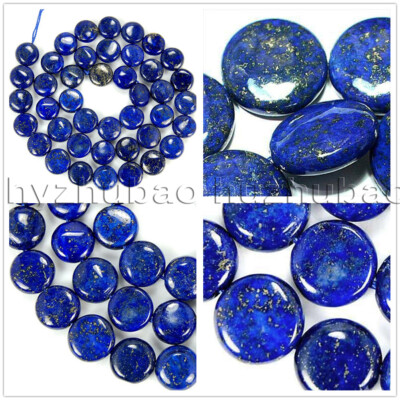 12/14/ 16mm Natural Indigo Blue Lapis Lazuli Gemstones Coin Loose Beads ...