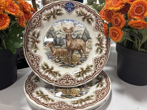Royal Stafford Homeland Stag Deer 4 DINNER PLATES Thanksgiving ...