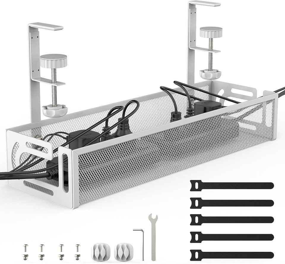 Under Desk Cable Management Tray No Drill, Metal Mesh Cable Tray with ...