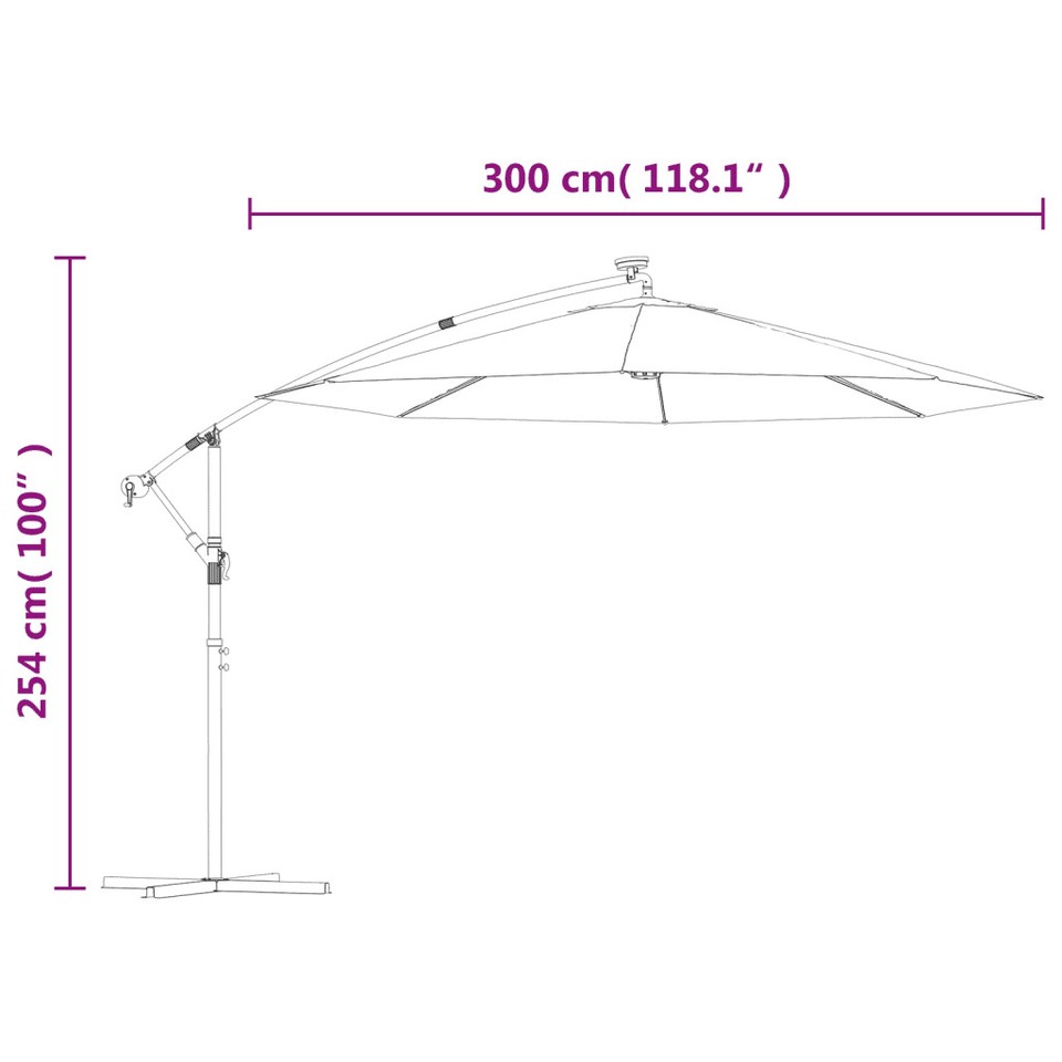 Cantilever Umbrella with LED Lights and Steel Pole 300 cm Taupe Outdoor ...