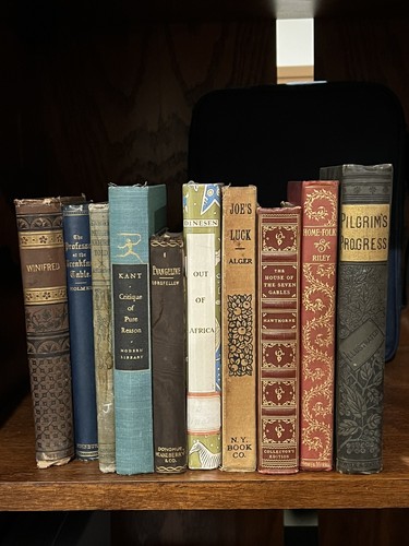 Lot Of 10 Vintage Old Books Shelf Decor Longfellow Pilgrims Progress ...