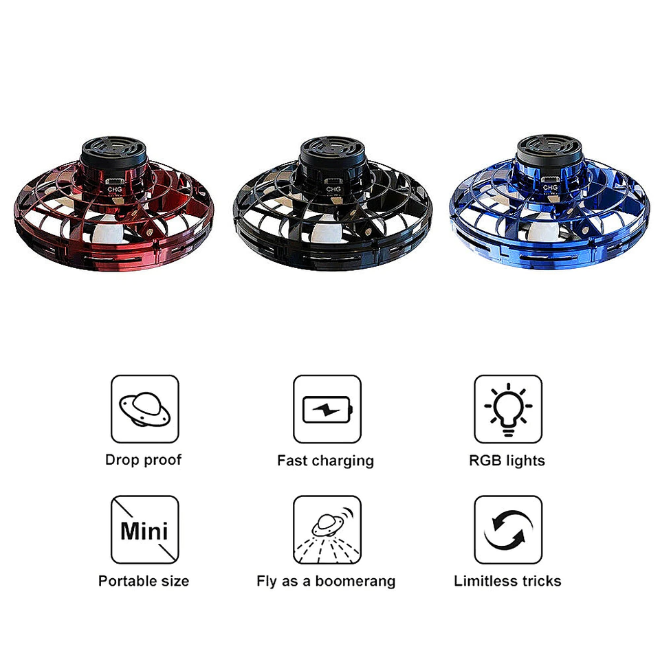 Flying Fidget Spinner Drone Ball UFO Stress Focus Hand Fun Toy LED Kids ...