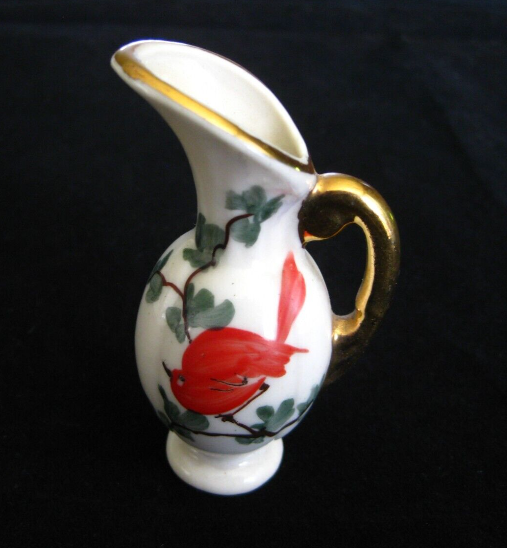 Vintage Miniature Hand Painted Red Bird Cardinal Urn Pitcher Figurine ...
