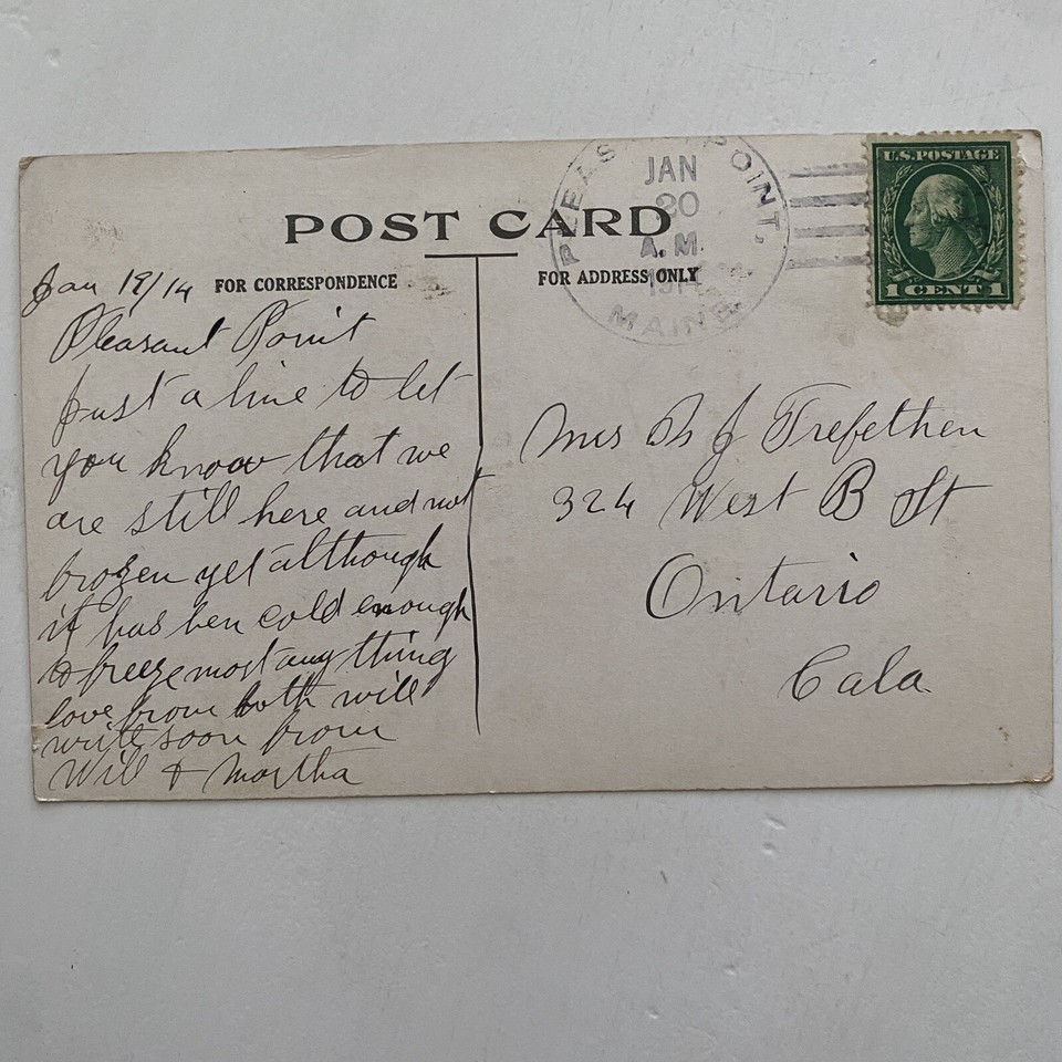 1914 PLEASANT POINT ME Postcard Pennant "All the Folks Send Sincerest ...