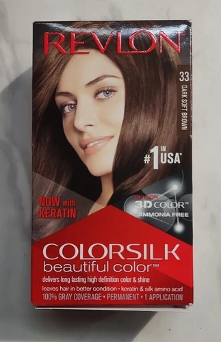 NEW REVLON COLORSILK #33 DARK SOFT BROWN Permanent Hair Dye Unique 3D ...