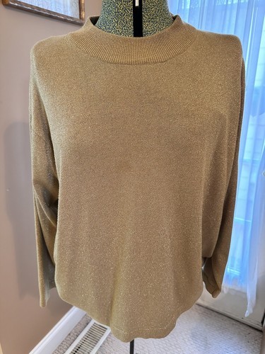 Vintage Shimmering Gold With Metallic Threads Long Sleeve Sweater Sz XL ...