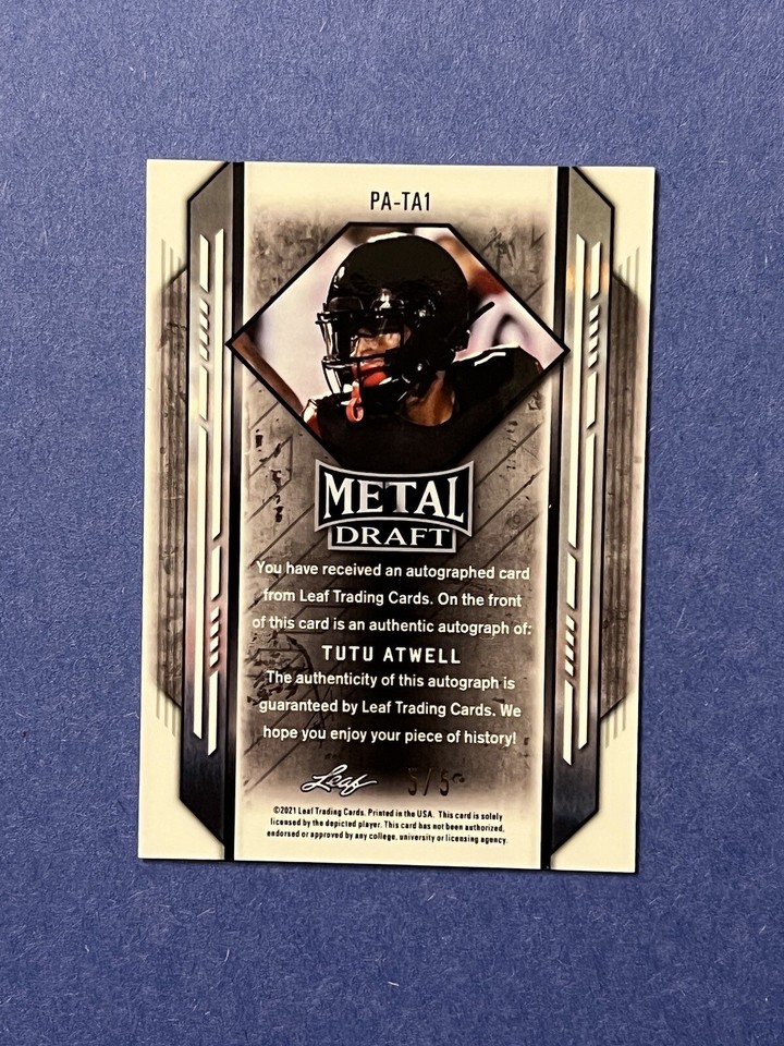Tutu Atwell 2021 Leaf Metal Draft Red Rainbow RC Rookie Auto SSP 5/5 ...