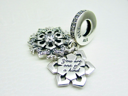Authentic Pandora #792355C01 Sparkling Snowflake Double Dangle Charm ...