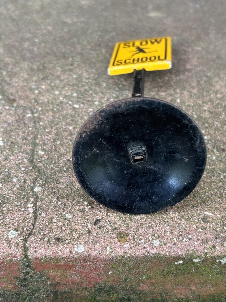 Vintage 1950's Tin Toy Tonka Sign SLOW SCHOOL Orange and Black 4 1/2 ...