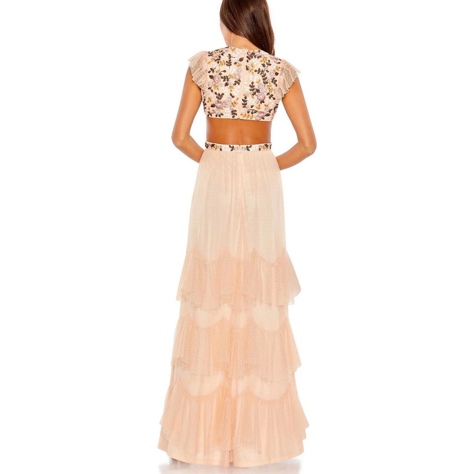 NWT Mac Duggal Womens Pink Embroidered Cut-Out Evening Dress Gown 12 ...