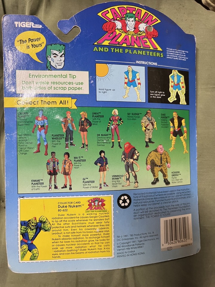 1991 Tiger Captain Planet DUKE NUKEM Action Figure Glow in the Dark NEW ...