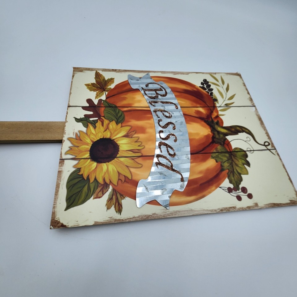 Fall Yard Sign Stake Rustic Wooden Blessed Autumn Pumpkin Sunflower ...