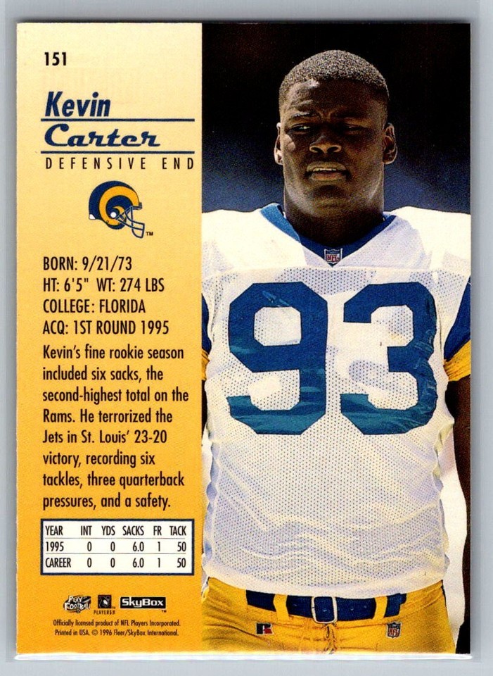 1996 SkyBox Premium #151 Kevin Carter St. Louis Rams Football Card | eBay