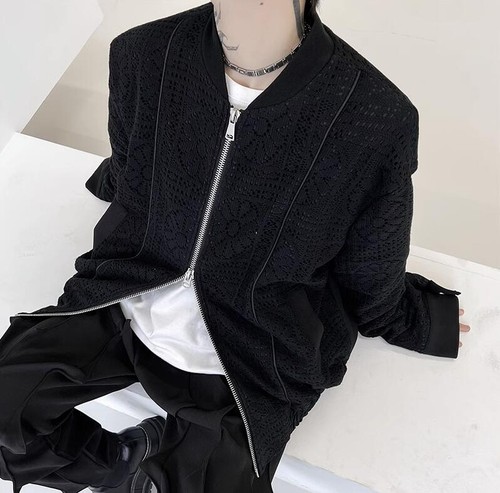 New Men's Autumn Fashion Stand Collar Long Sleeve Loose Mesh Coats ...