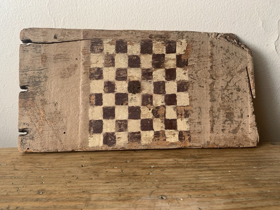 Small Primitive Checkerboard Putty Cream Dark and Red Paint Folk Art ...
