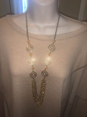 Vintage BLING BABY BLING Shabby Chic Gold Necklace Long Multi Strand ...
