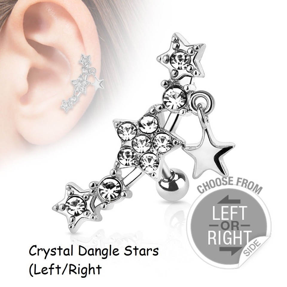 New Gem Tragus Bar Helix CARTILAGE Upper Ear Piercing Earring Labret ...