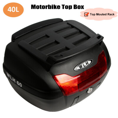 40L Black Motorcycle Motorbike Top Box Mounted Rack Soft Backrest ...