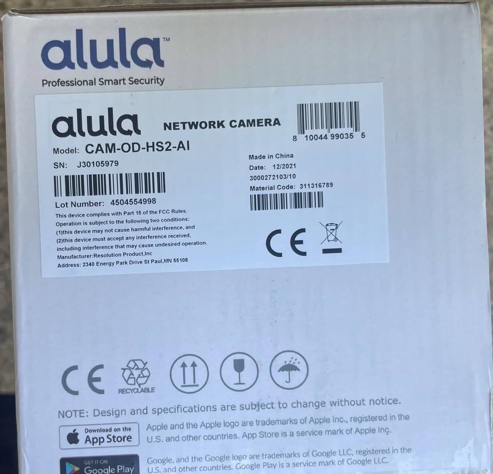 ALULA OUTDOOR WIFI BULLET CAMERA HD VIDEO, MOTION DETECTION CAM-OD-HS2 ...