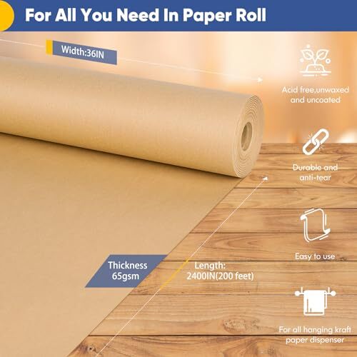 36"x 2400" (200') Brown Wrapping Paper Large Roll, Craft Paper for ...