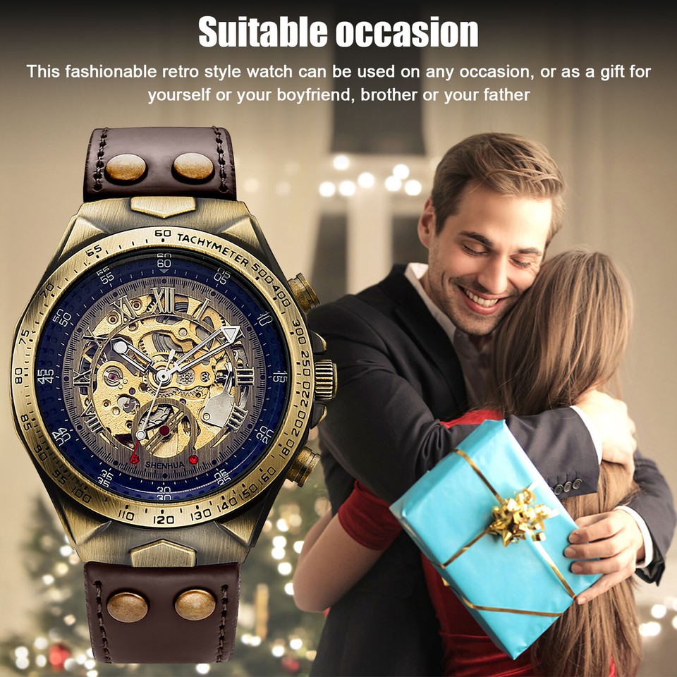 Luxury Men's Automatic Mechanical Wrist Watch Leather Strap Retro ...
