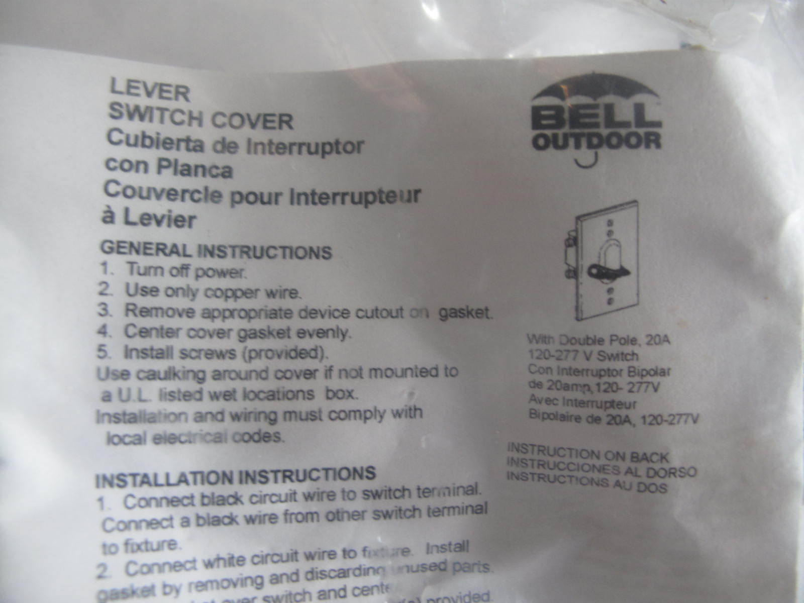 (1) NEW Hubbell Bell Outdoor Lever Switch Cover 5137-0 2P 20A 120-277 ...