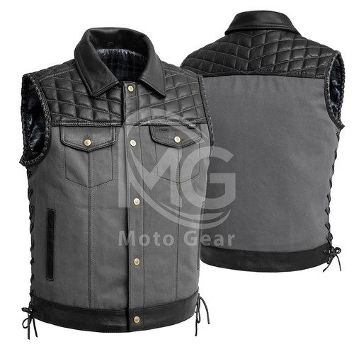 Men’s Gray Leather Canvas Vest Concealed Carry Armor-Ready Limited | eBay
