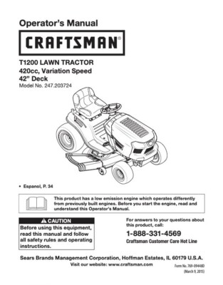 Owner’s Manual Sears Craftsman T1200 Lawn Tractor 42” Mower - Model 247 ...