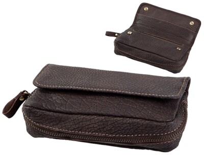 ANGELO BROWN LEATHER 2 PIPE COMBO POUCH BAG CASE w. TOBACCO POUCH ...