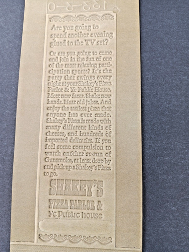 shakeys pizza Vintage Newspaper Flong Printing Mold NOS | eBay