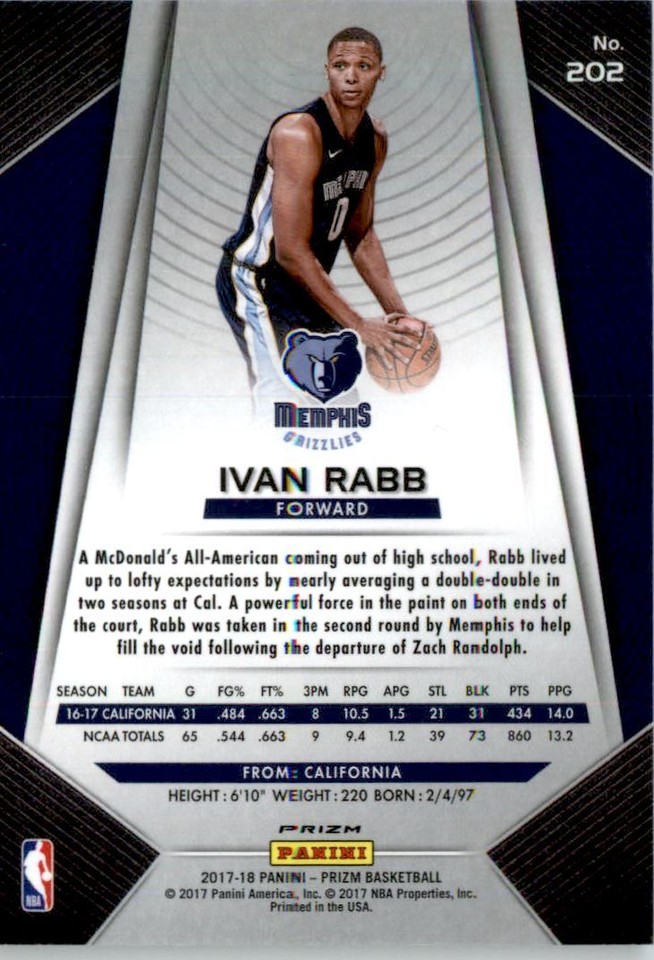 2017-18 Panini Prizm Prizms Red White and Blue #202 Ivan Rabb | eBay