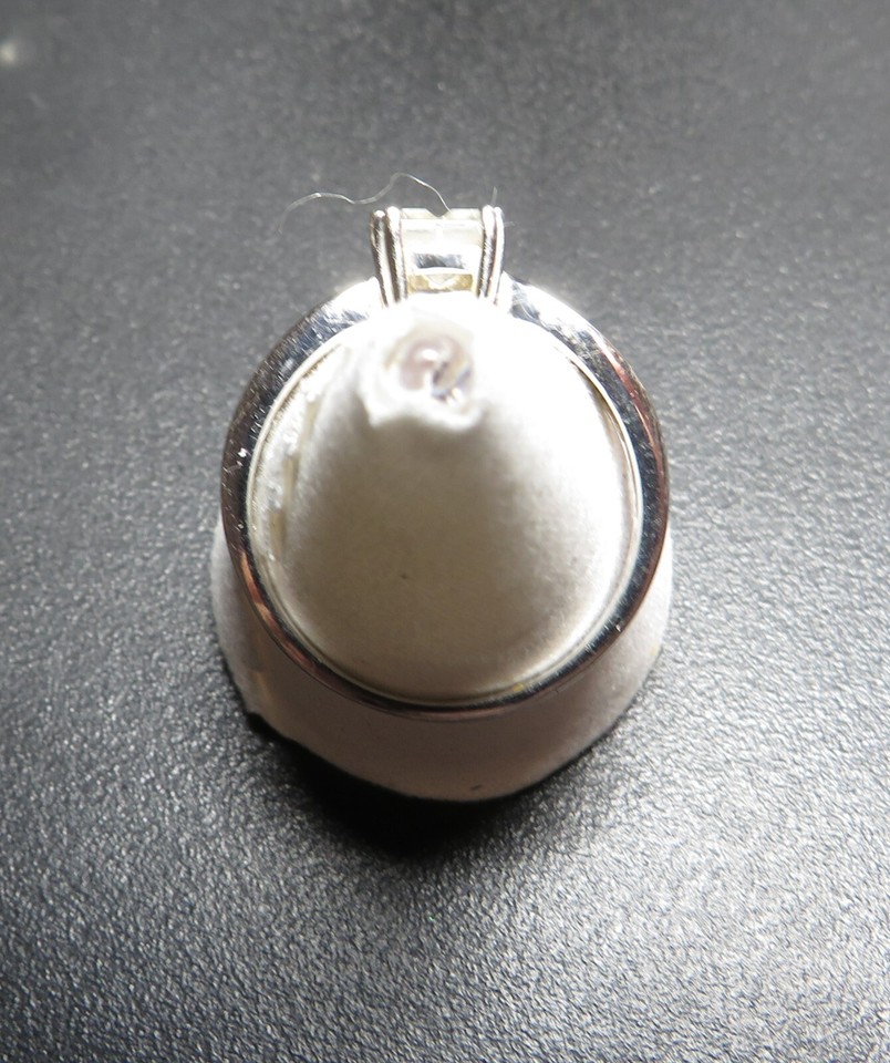 Sterling Silver CZ Diamond Square Head Set Shoulders Ring Size O 1/2 ...