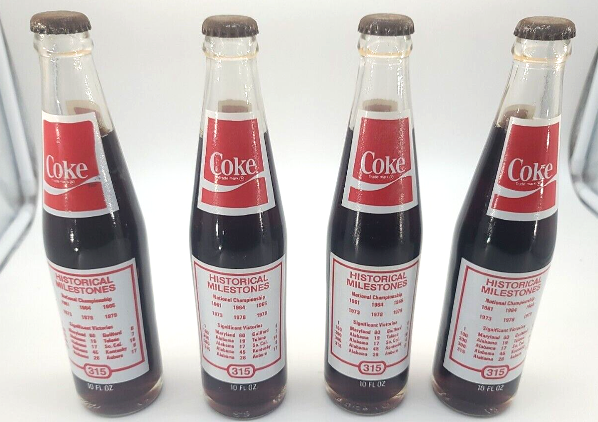 Four Coke Paul Bear Bryant Coca-Cola 10 oz Bottle Alabama Crimson Tide ...