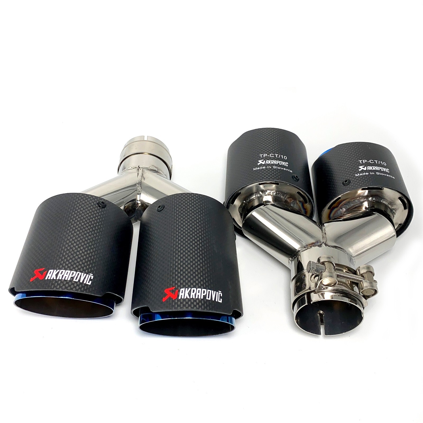 2PCS Akrapovic Carbon Fiber Blue Universal Exhaust Tip Dual Pipe OD:76 ...