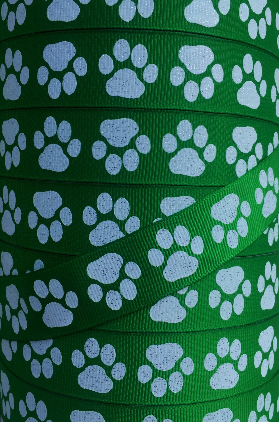 5 YDS 7/8" GLITTER TIGER PAW PRINT CHEER GROSGRAIN RIBBON 5 COLORS U ...