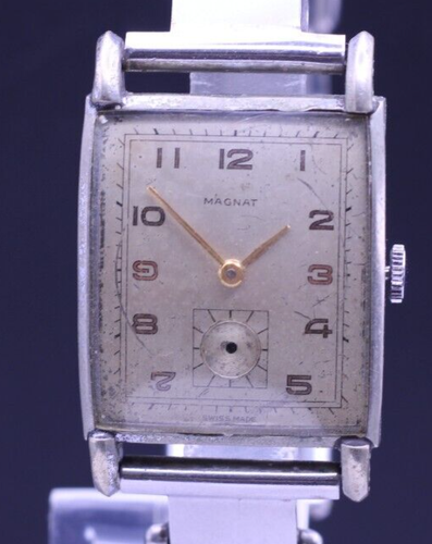 MAGNAT LARGE MEN'S VTG TANK WRIST WATCH 25.6x40.3mm CASE 15j SWISS RUNS ...