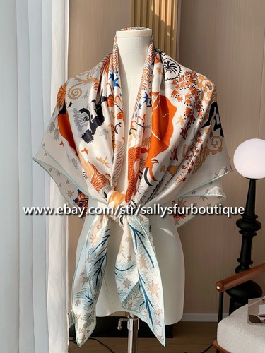 Sallys Heavy 18 Momme Jacquard Silk Wrap Scarf Stole Animals Print ...