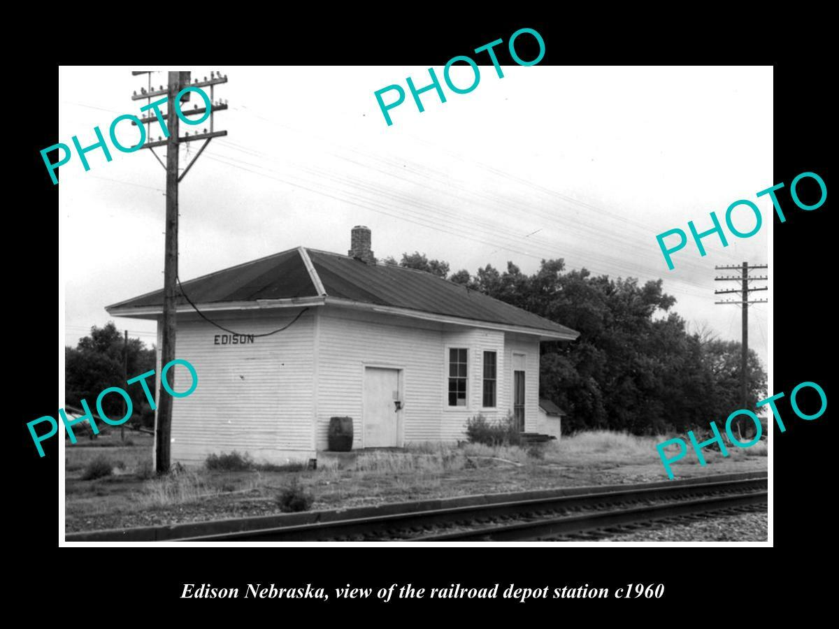 OLD POSTCARD SIZE PHOTO OF EDISON NEBRASKA THE RAILROAD DEPOT STATION ...