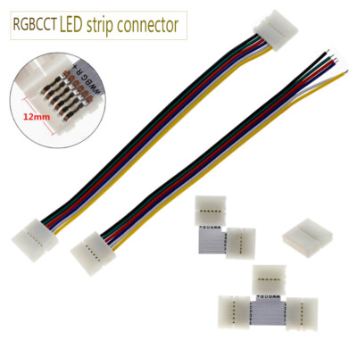 6Pin RGB+CCT LED Strip Connector Adapter Cable 12MM PCB Clip Solderless ...