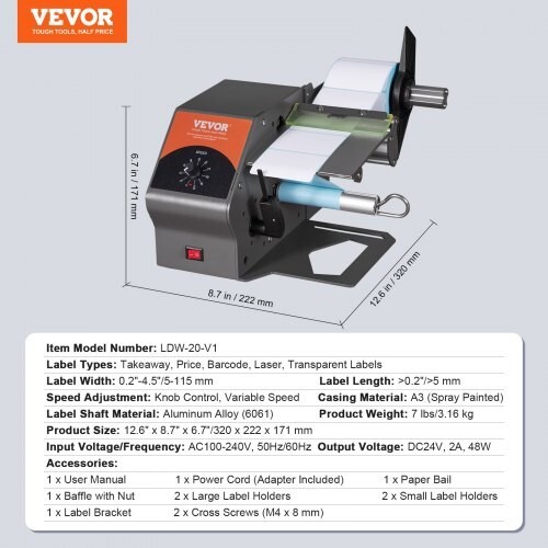 VEVOR Automatic Label Dispenser Stripper Sticker Separating Machine 0.2 ...