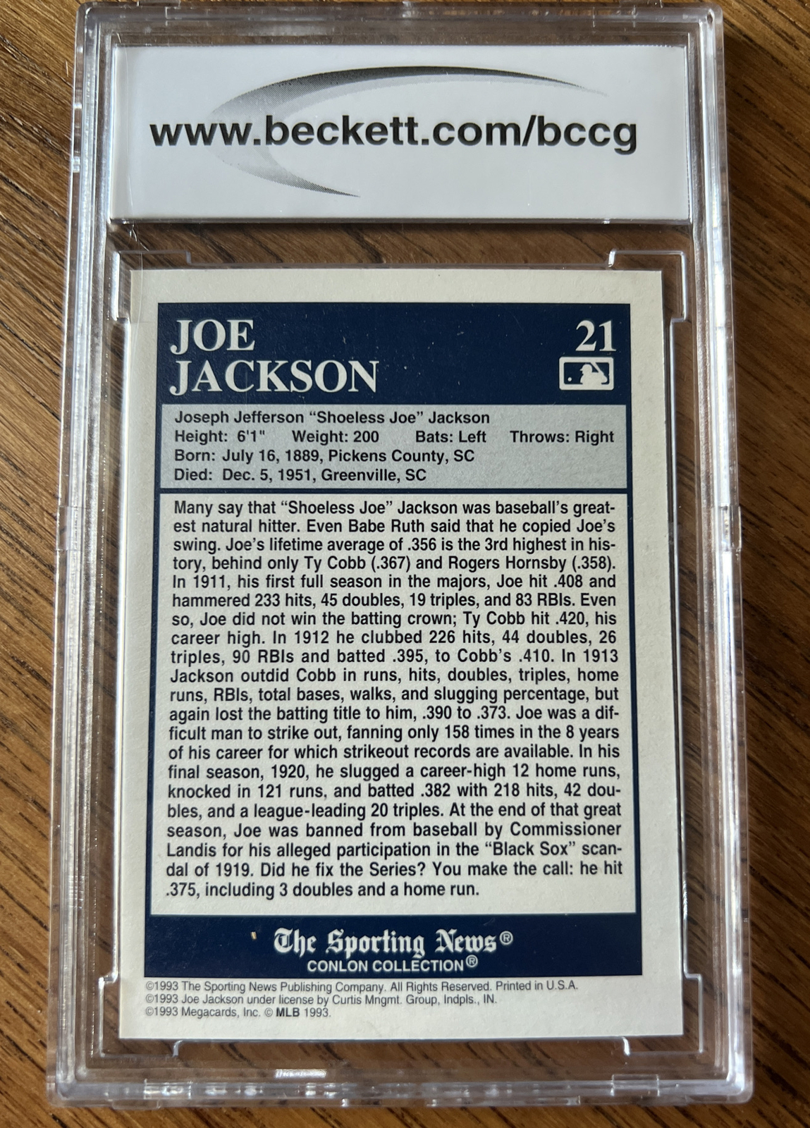 1992-93 JOE JACKSON Conlon TSN Color Inserts Graded 10 | eBay