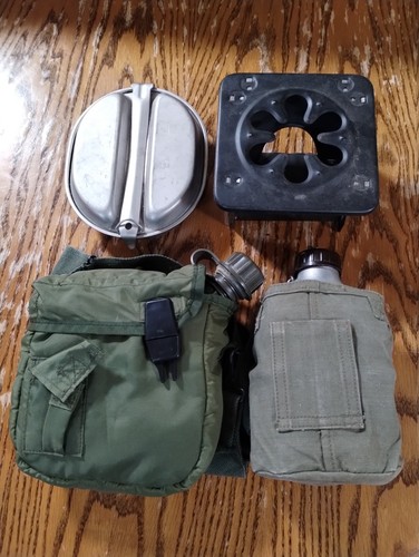 VINTAGE MILITARY CAMPING GEAR MESS KIT STERNO STOVE TWO CANTEENS | eBay