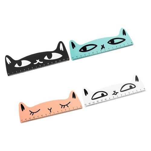 4 Pcs Small Straight Edge Ruler Cartoon Animal Lightweight 15cm Cat ...