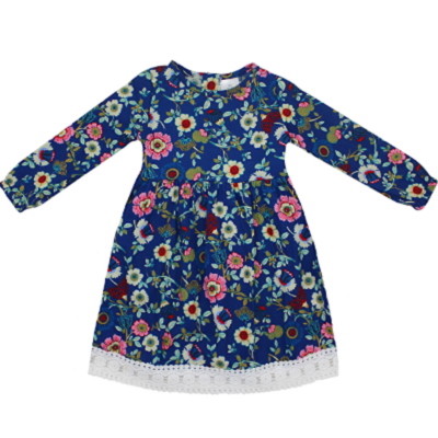 Girls Boutique dress winter holiday Blue flower Lace long sleeved 2T 3T ...