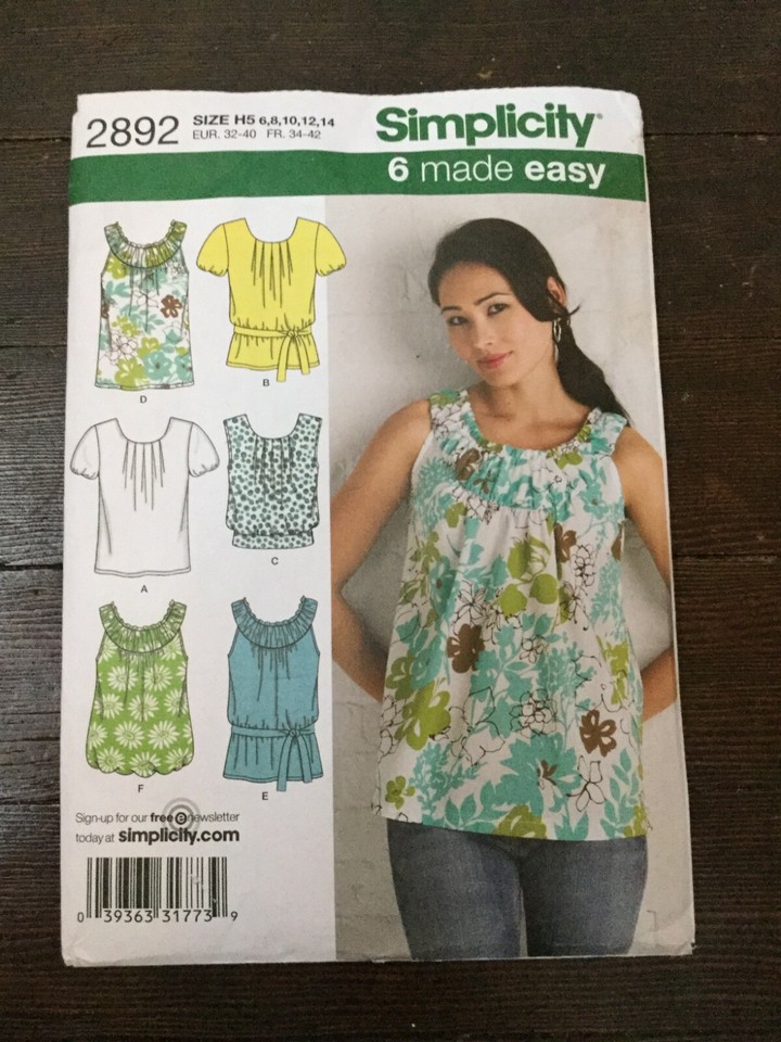 Simplicity 2892 Top Sleeve Neckline Variations 6 Looks Easy Size 6-14 ...