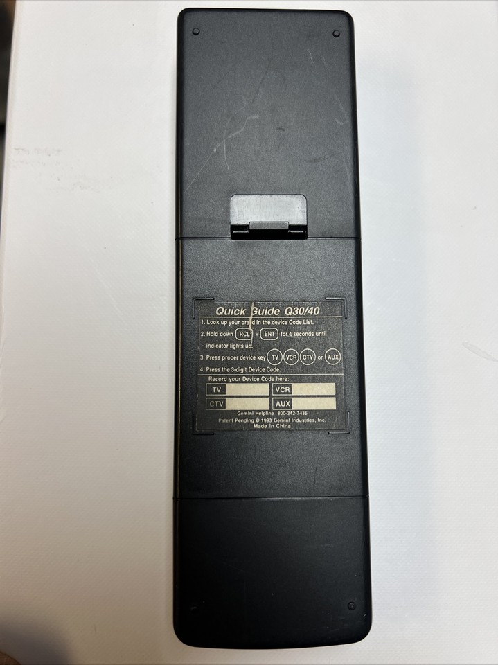 Vtg Gemini Quik40 Universal Remote Control Quik 30/40 Tv/Vcr/Cable/Aux ...